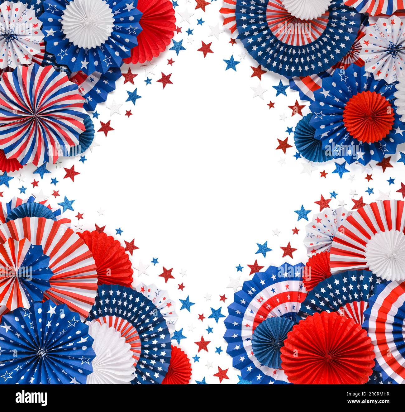 Vibrant red white and blue paper fans with stars. For 4th of July ...