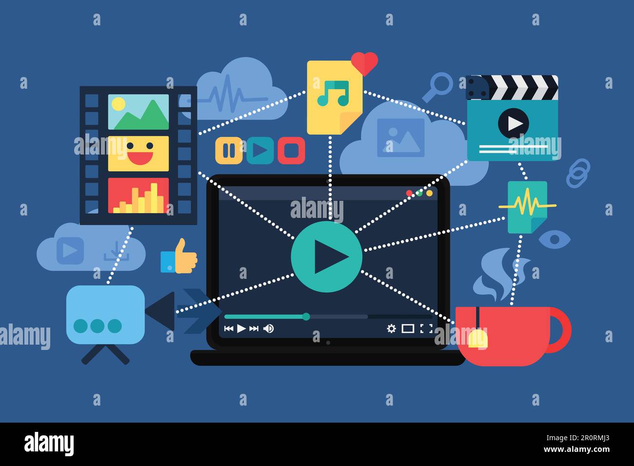 Home movie night, cinema rest illustration. Media leisure infographic ...