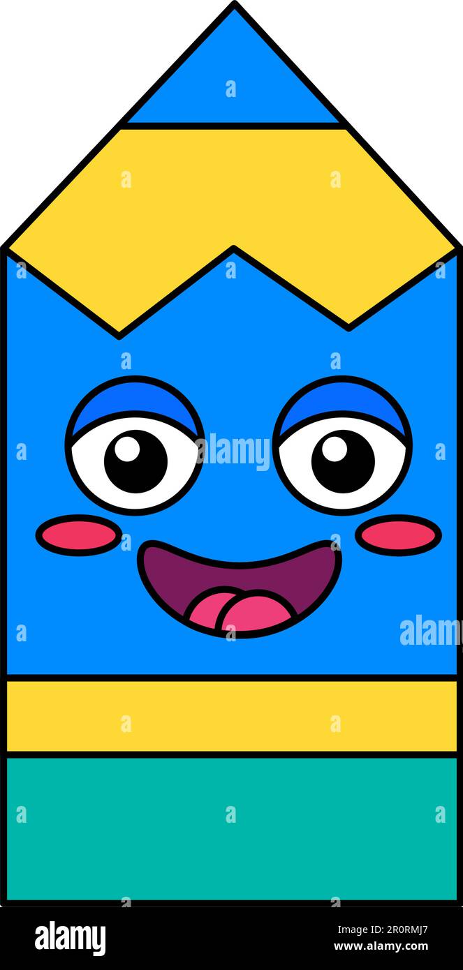 Pencil smiling face vector emoticon icon. Cheerful study equipment ...