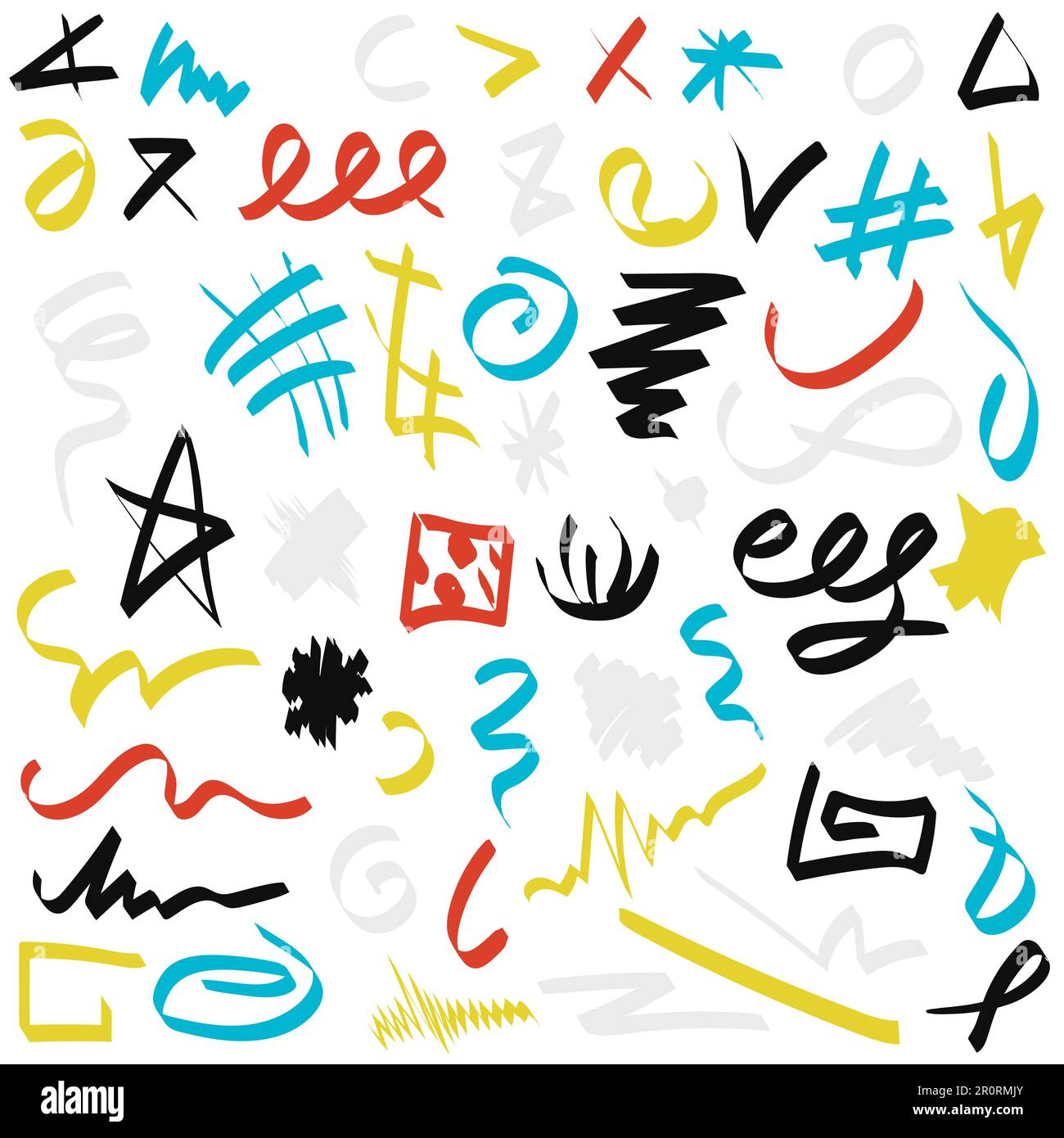 Color signs hand drawn set. Graphic symbol collection. Abstract doodle ...