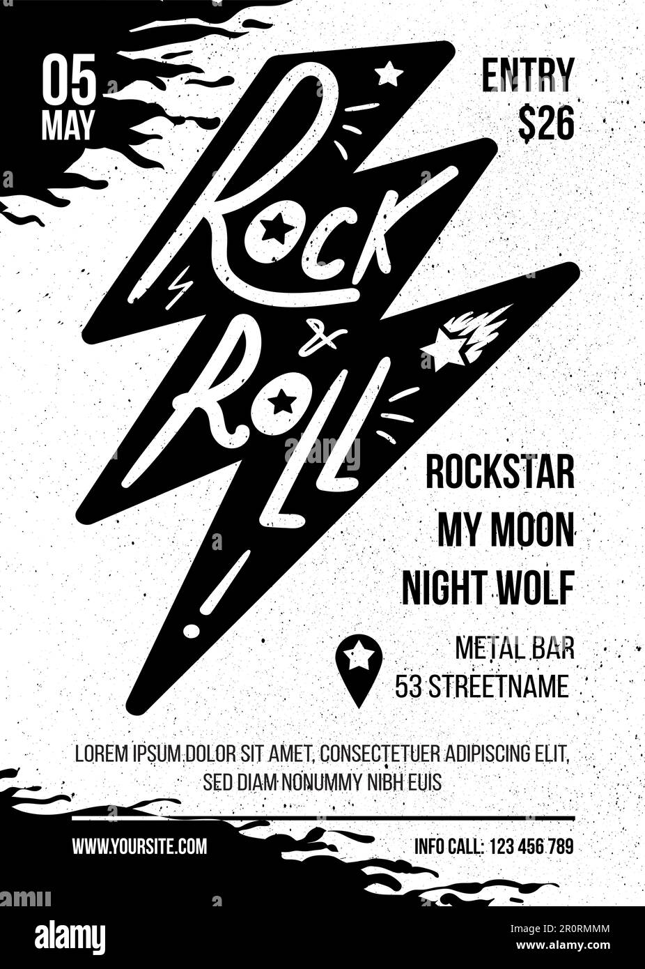 Rock music concert flat brochure vector template. Rock n roll party ...
