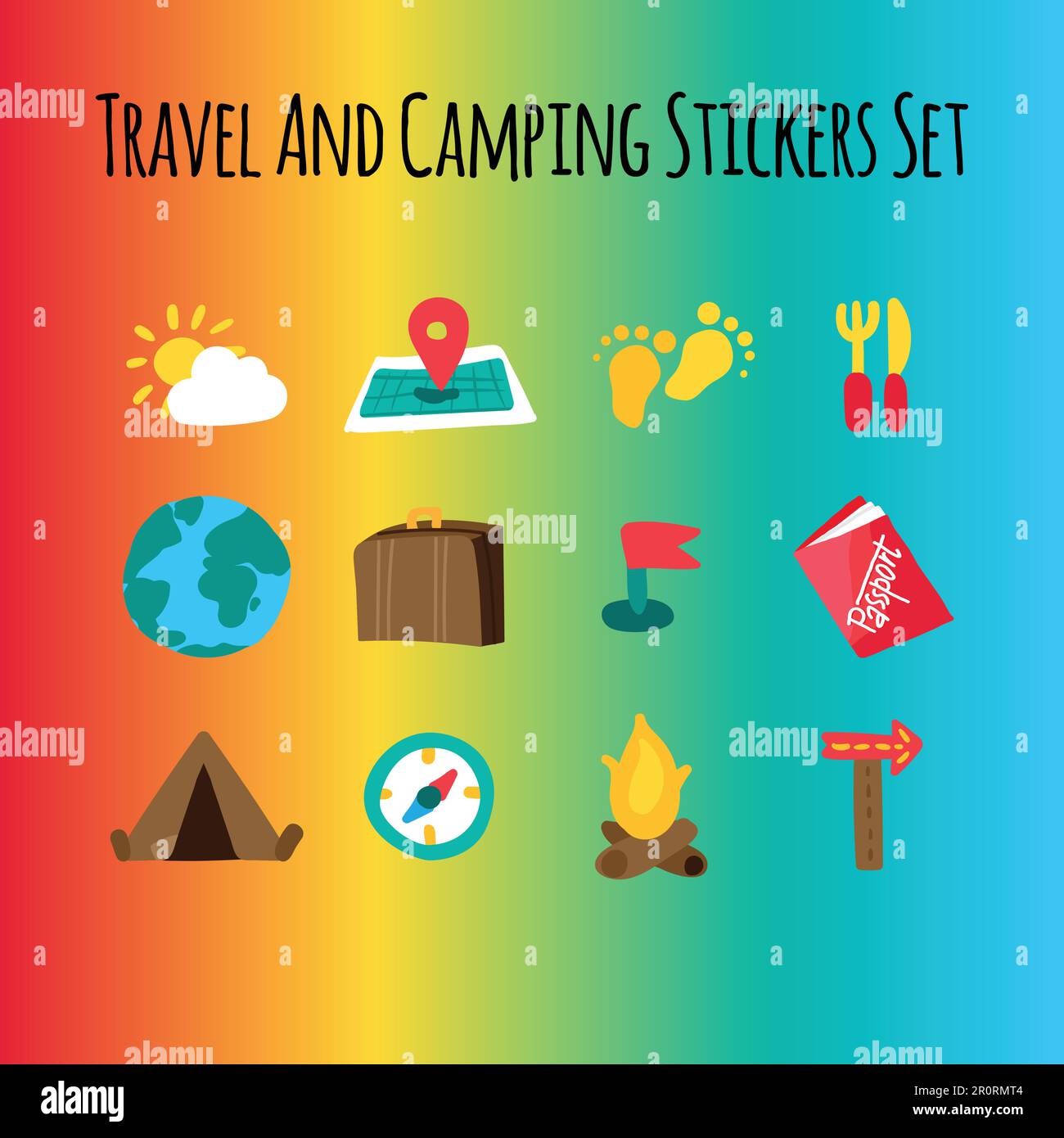 Travel and camping flat illustrations set. Tourism, vacation, trip ...
