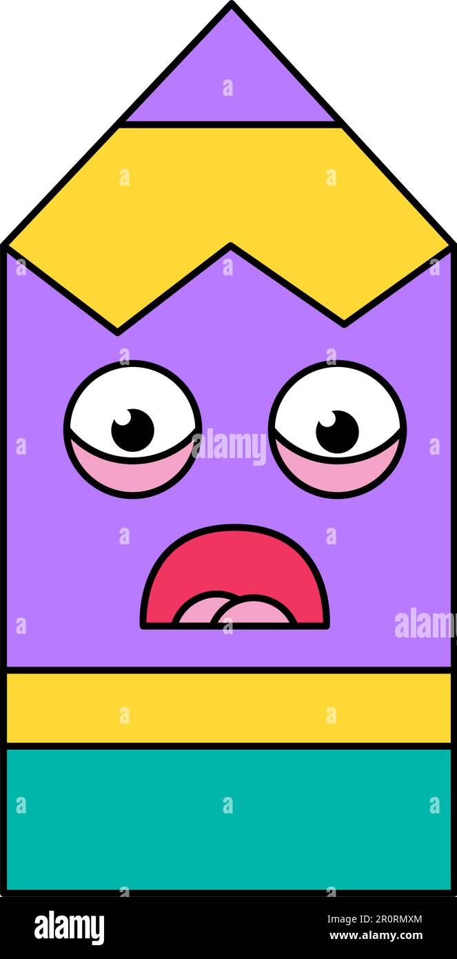 Shocked pencil sticker outline illustration. Terrified, scared emoji ...
