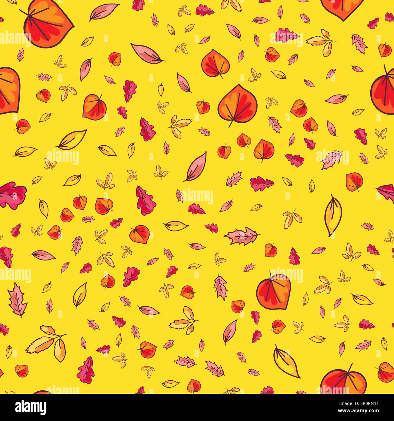 Autumn foliage hand drawn seamless pattern. Tree leaves cartoon texture ...