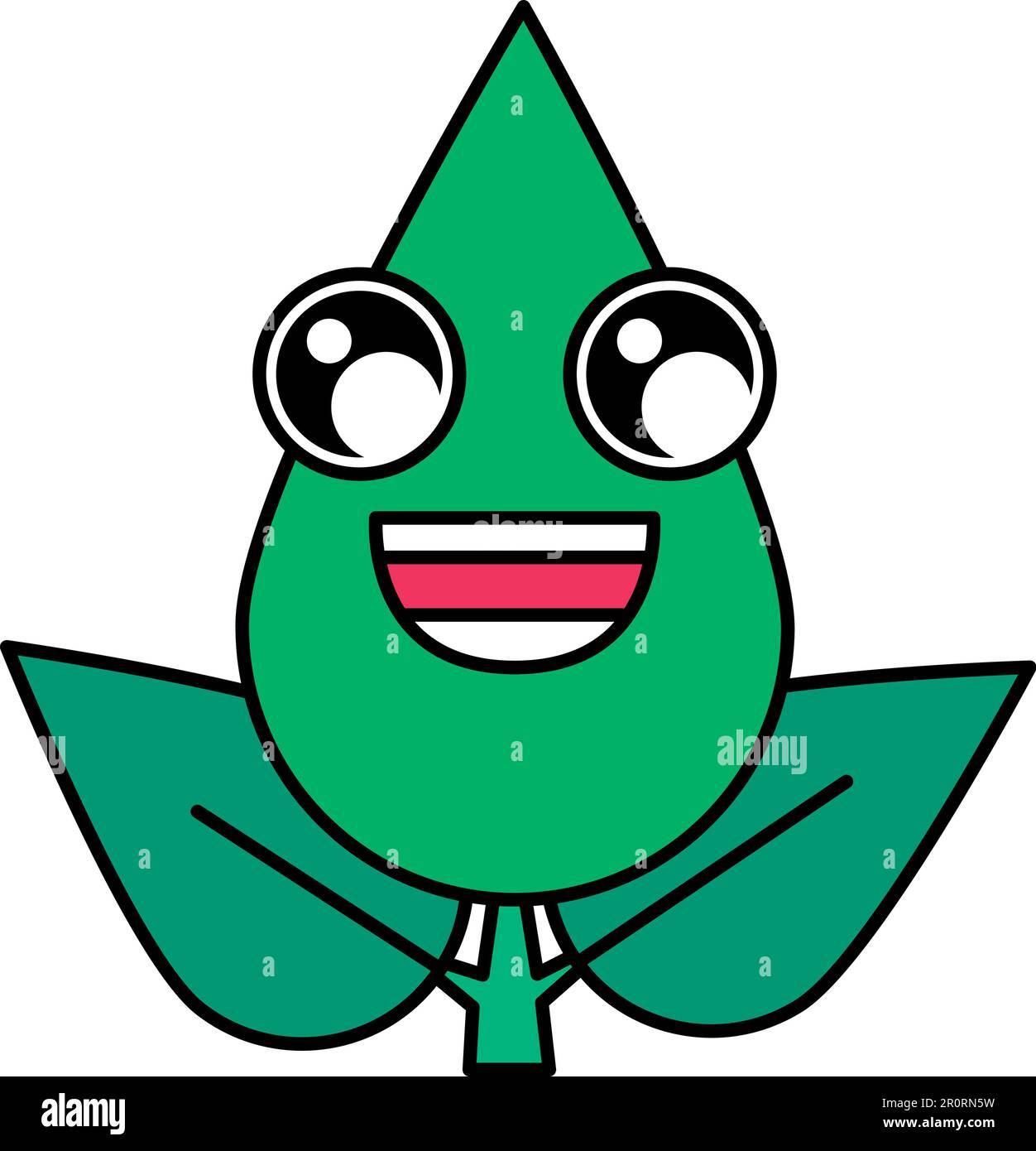 Green twig fascinated emoticon linear icon. Charmed, enchanted tree ...