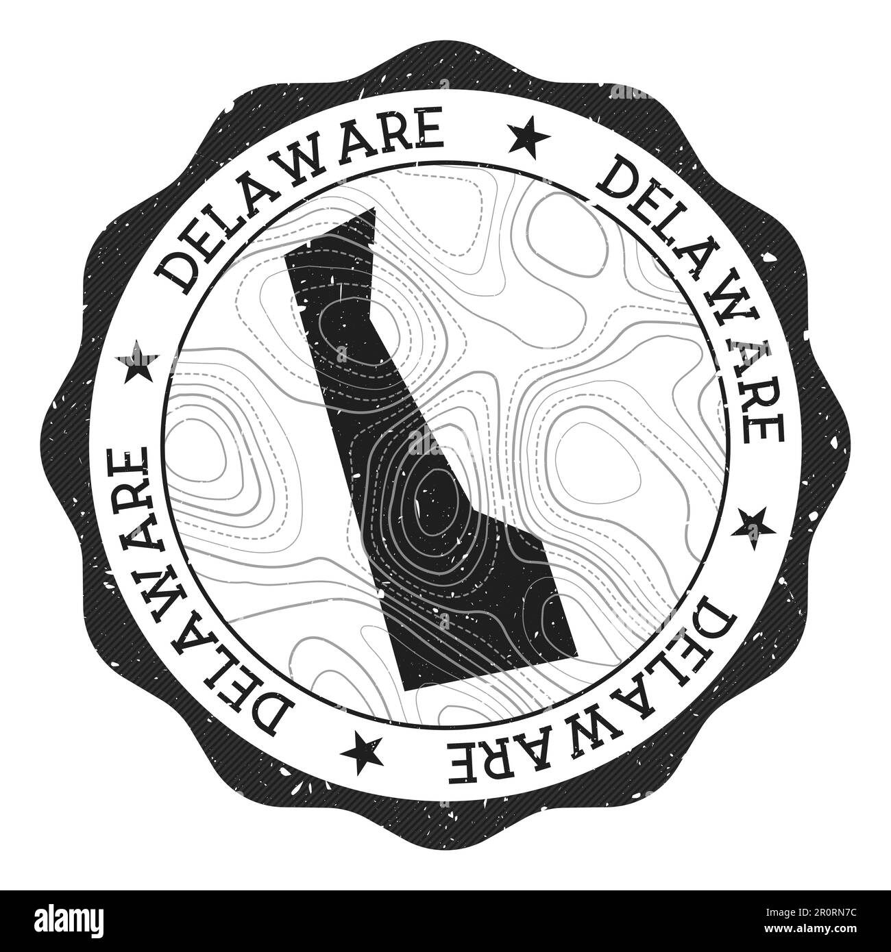 Delaware outdoor stamp. Round sticker with map of US state with ...
