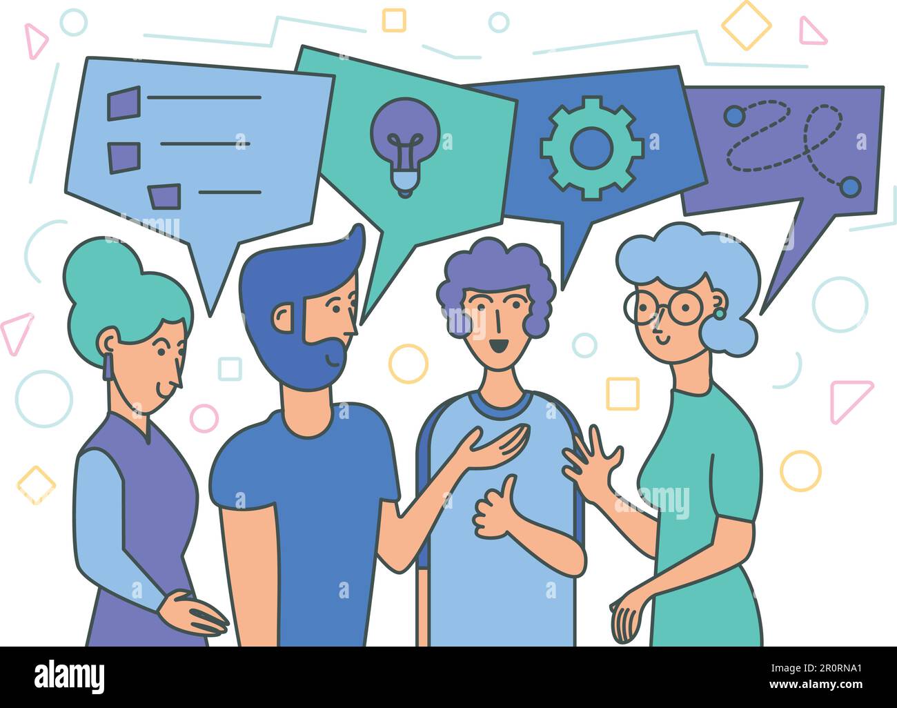 Team brainstorm, idea generation. Cartoon characters conversation ...