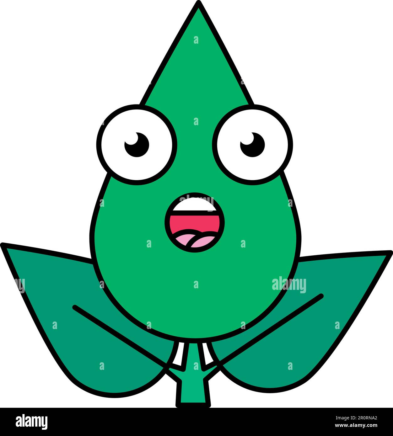 Botanical surprised face emoticon icon. Green leaf amazed facial ...