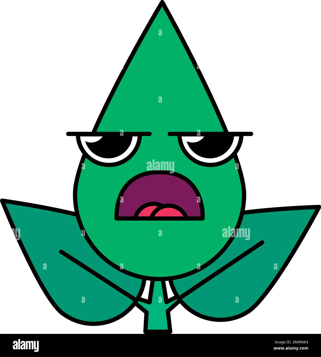 Green tree disappointed emoticon icon. Annoyed botanical emoji, sad ...