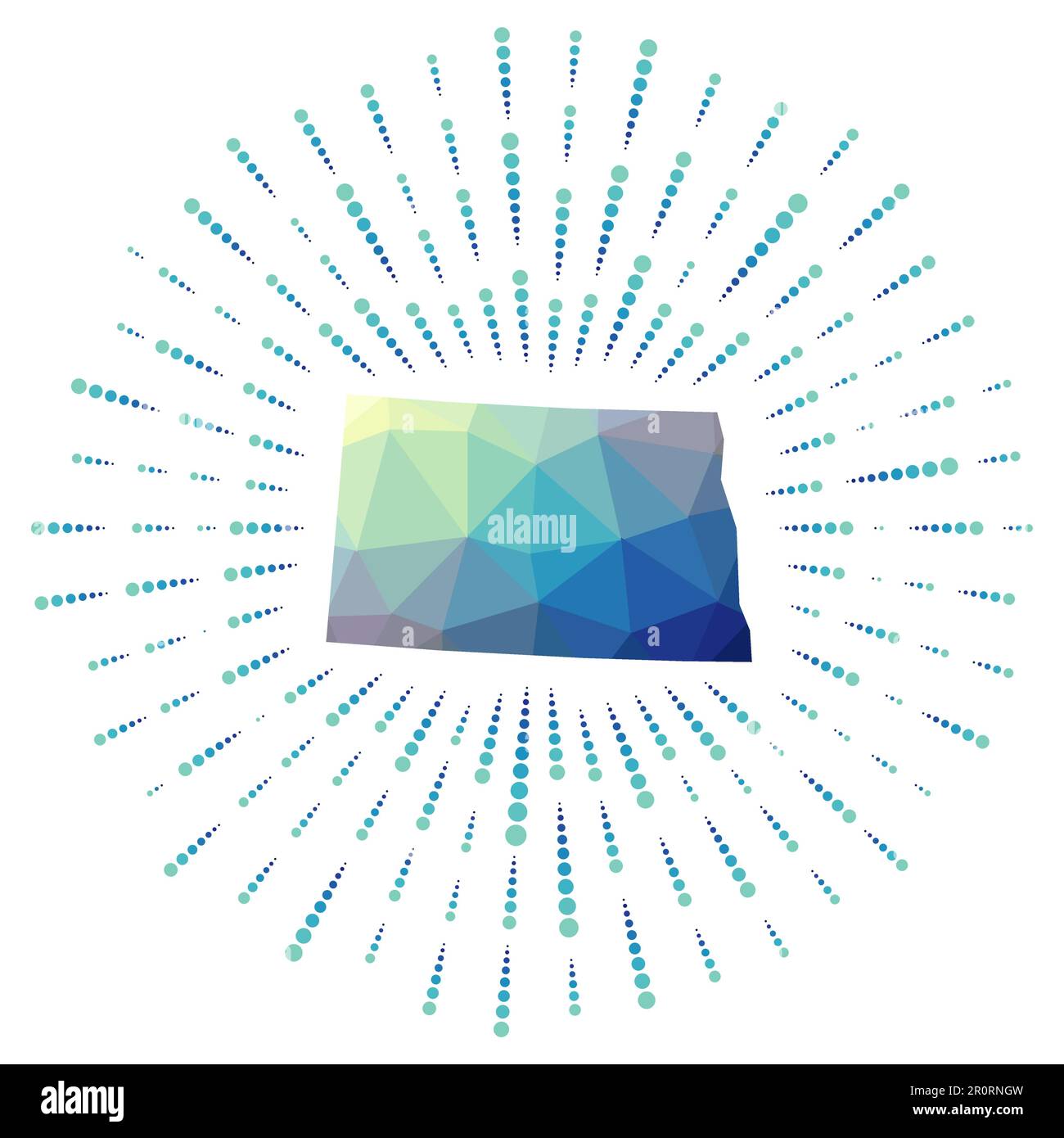 Shape of North Dakota, polygonal sunburst. Map of the US state with ...