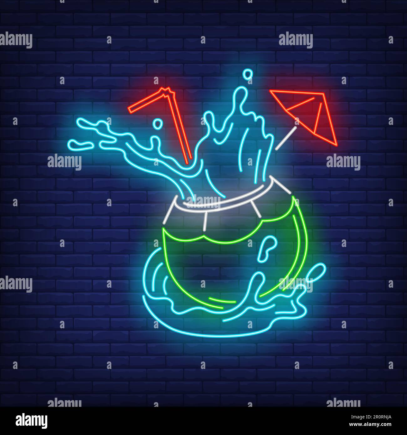 Coconut cocktail with straw and splashes neon sign Stock Vector Image ...