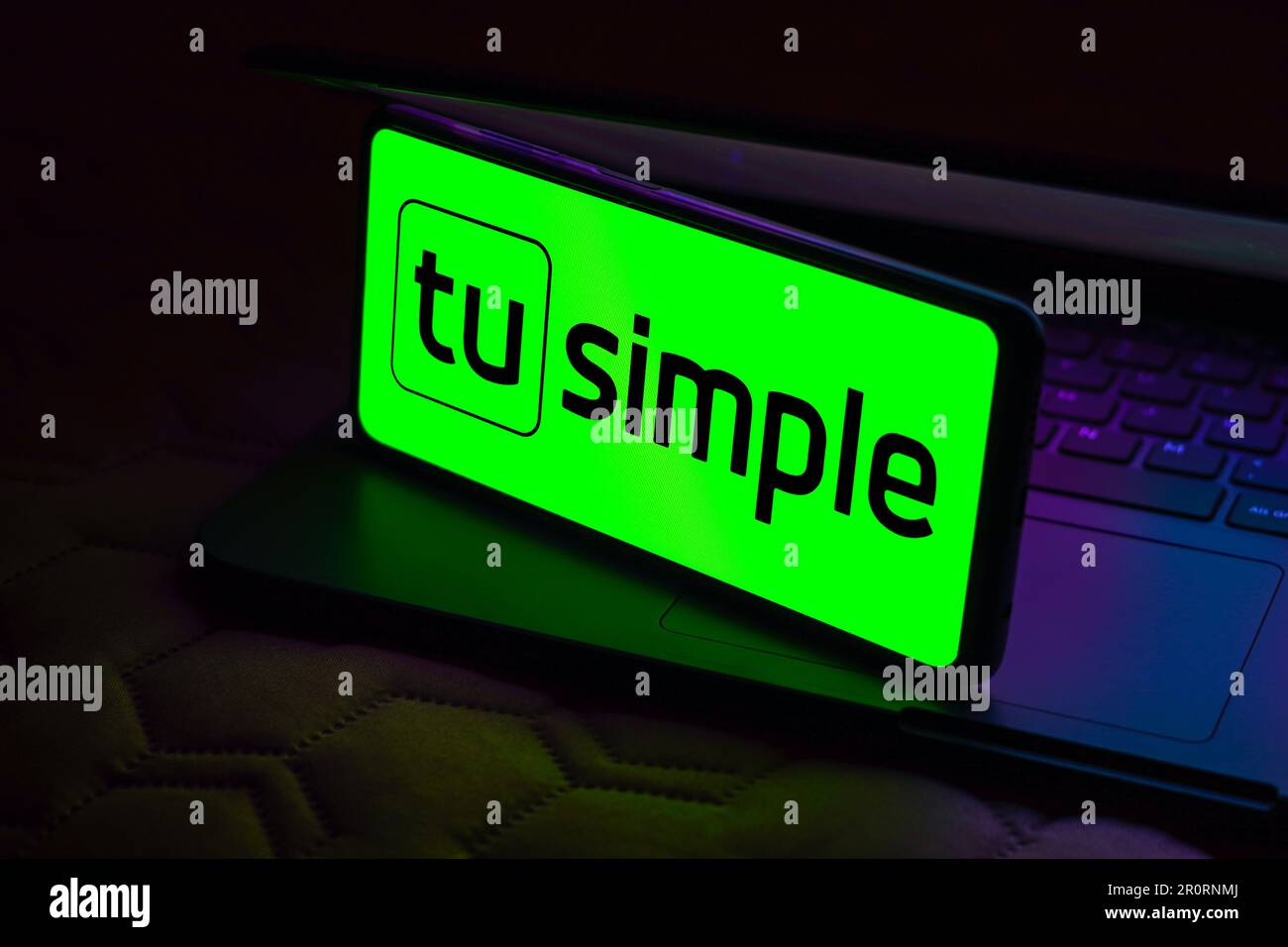 In this photo illustration, the TuSimple Holdings logo is displayed on ...