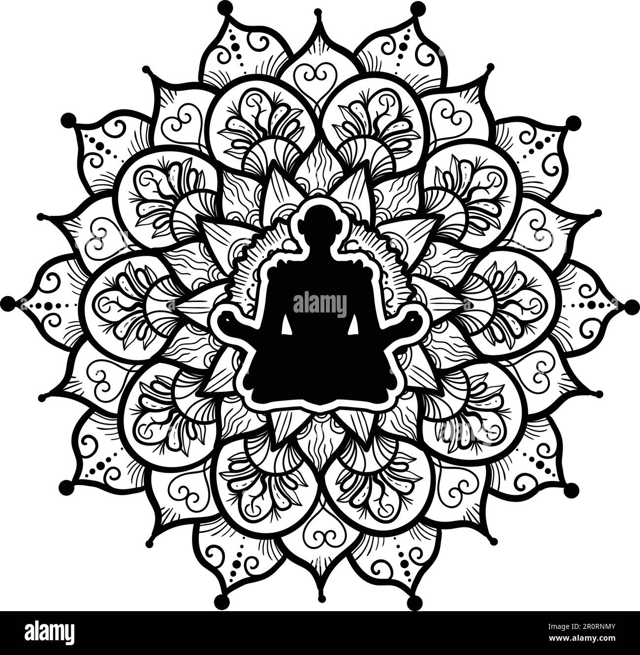 Yogi sitting in lotus pose black silhouette. Yoga, healthy lifestyle ...