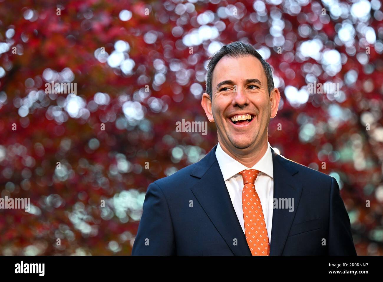 Australian Treasurer Jim Chalmers during television interviews after ...