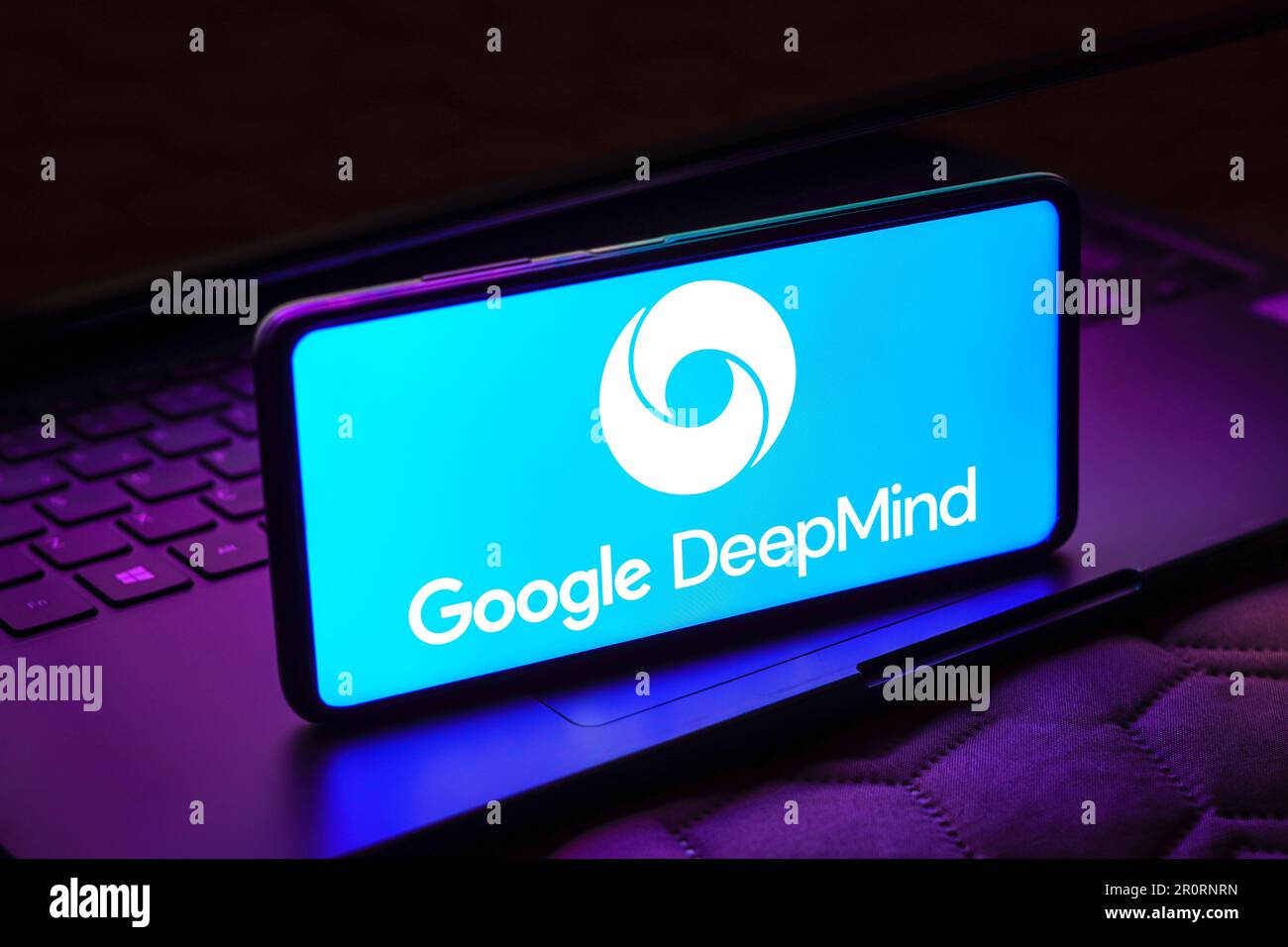 In this photo illustration, the Google DeepMind logo is displayed on a ...