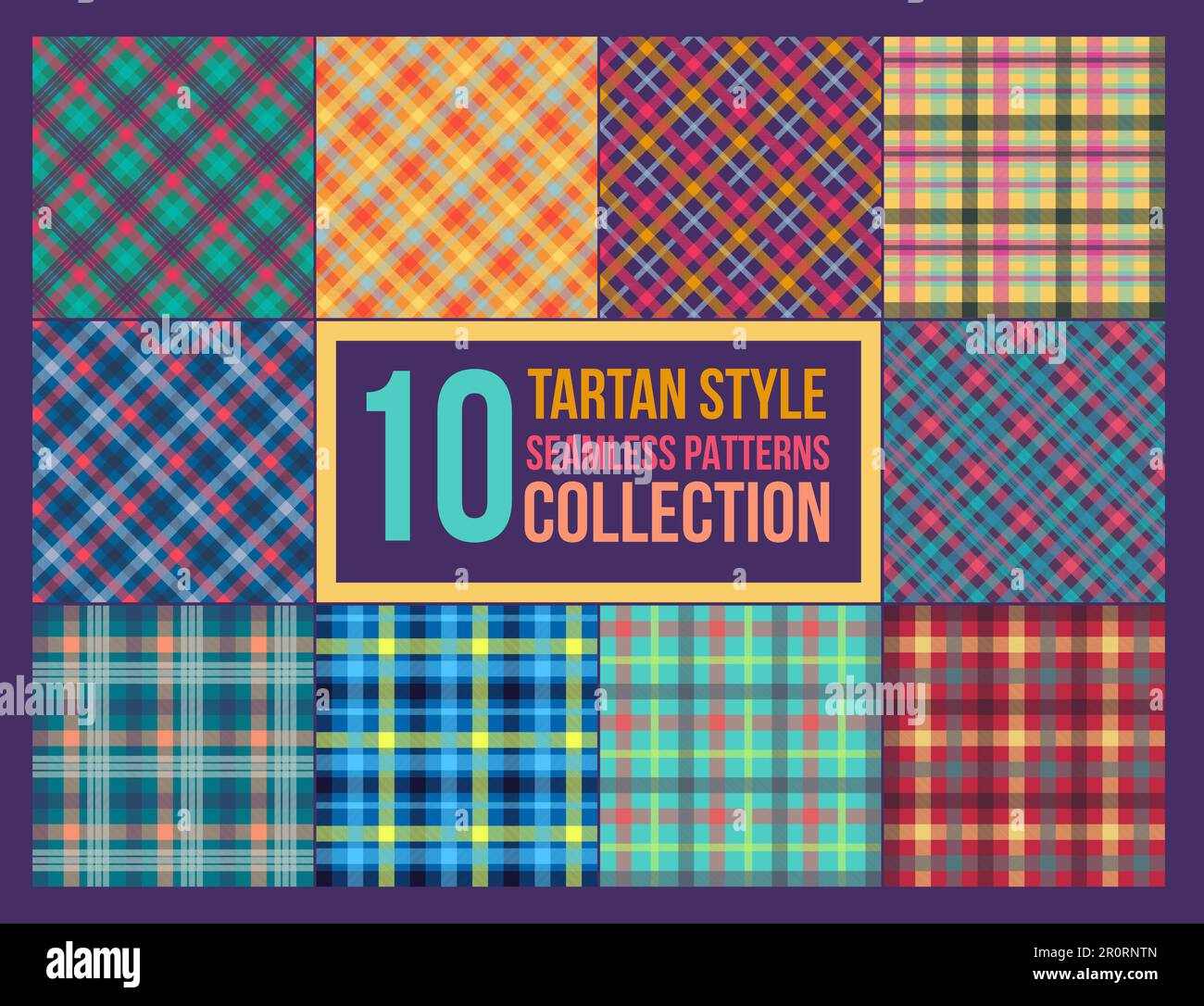 Tartan style seamless pattern set. Tattersall texture pack. Checkered ...