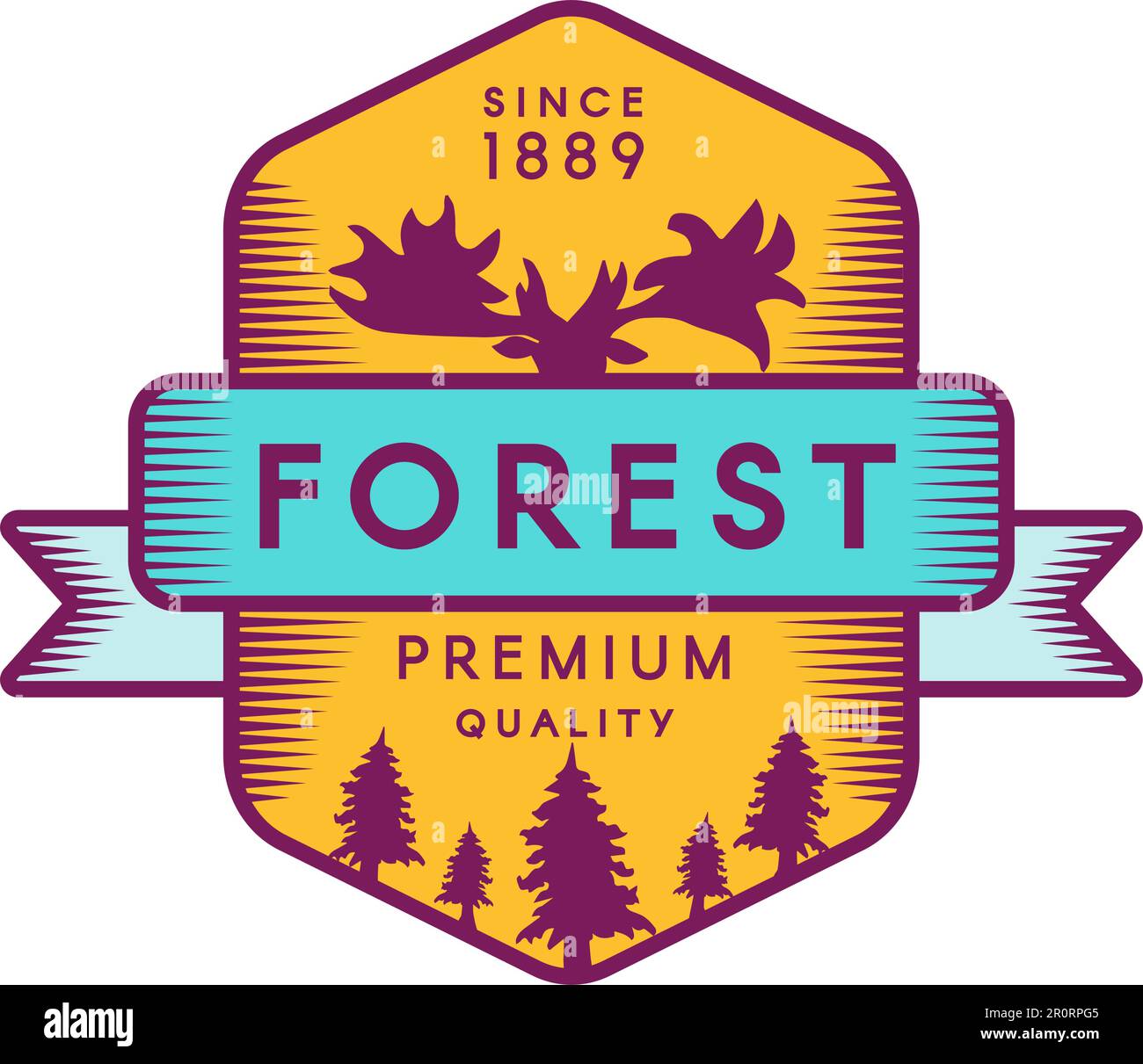 Forest color logo template. Wildlife recreational park retro vector ...