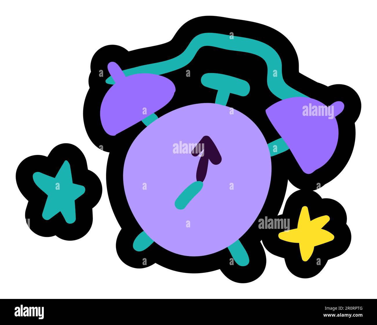 Alarm clock and stars flat vector illustration. Time management ...