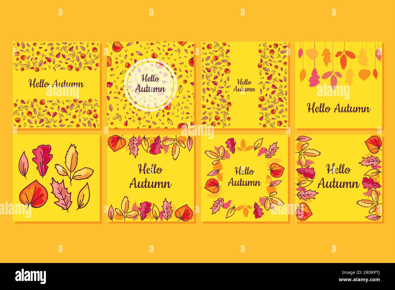Hello autumn social media banner templates set. Fall season foliage ...