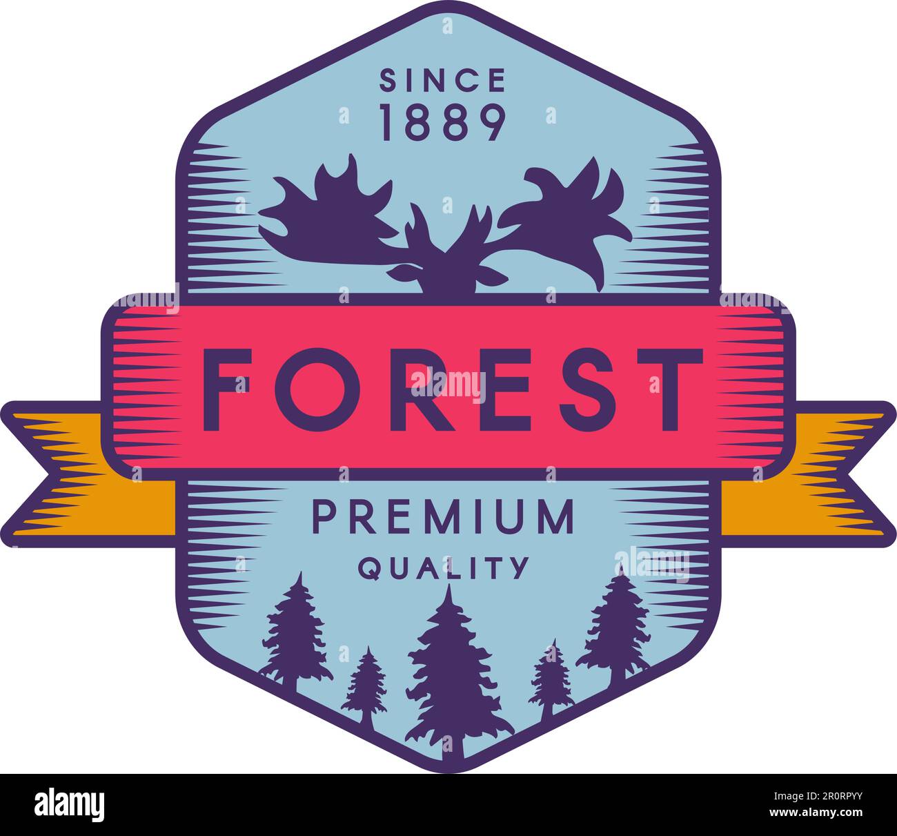 Forest color logo template. Wildlife recreational park retro vector ...