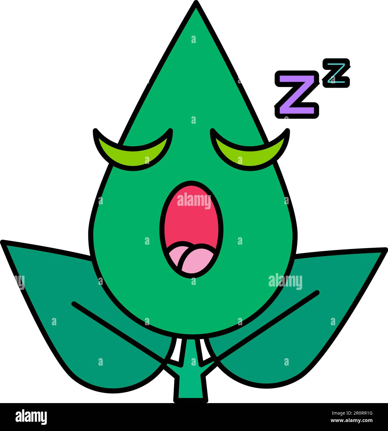 Green leaf drowsy emoticon thin line icon. Sleeping face, cute ...