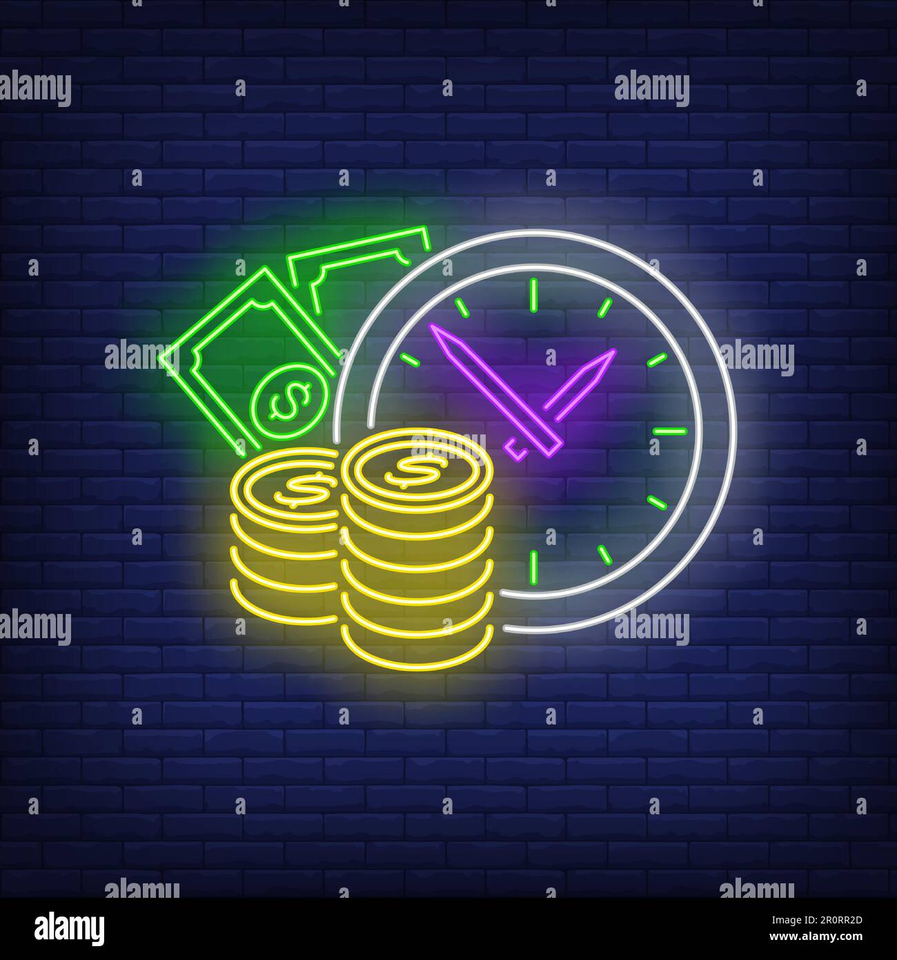 Neon icon clock glowing sign hi-res stock photography and images - Alamy