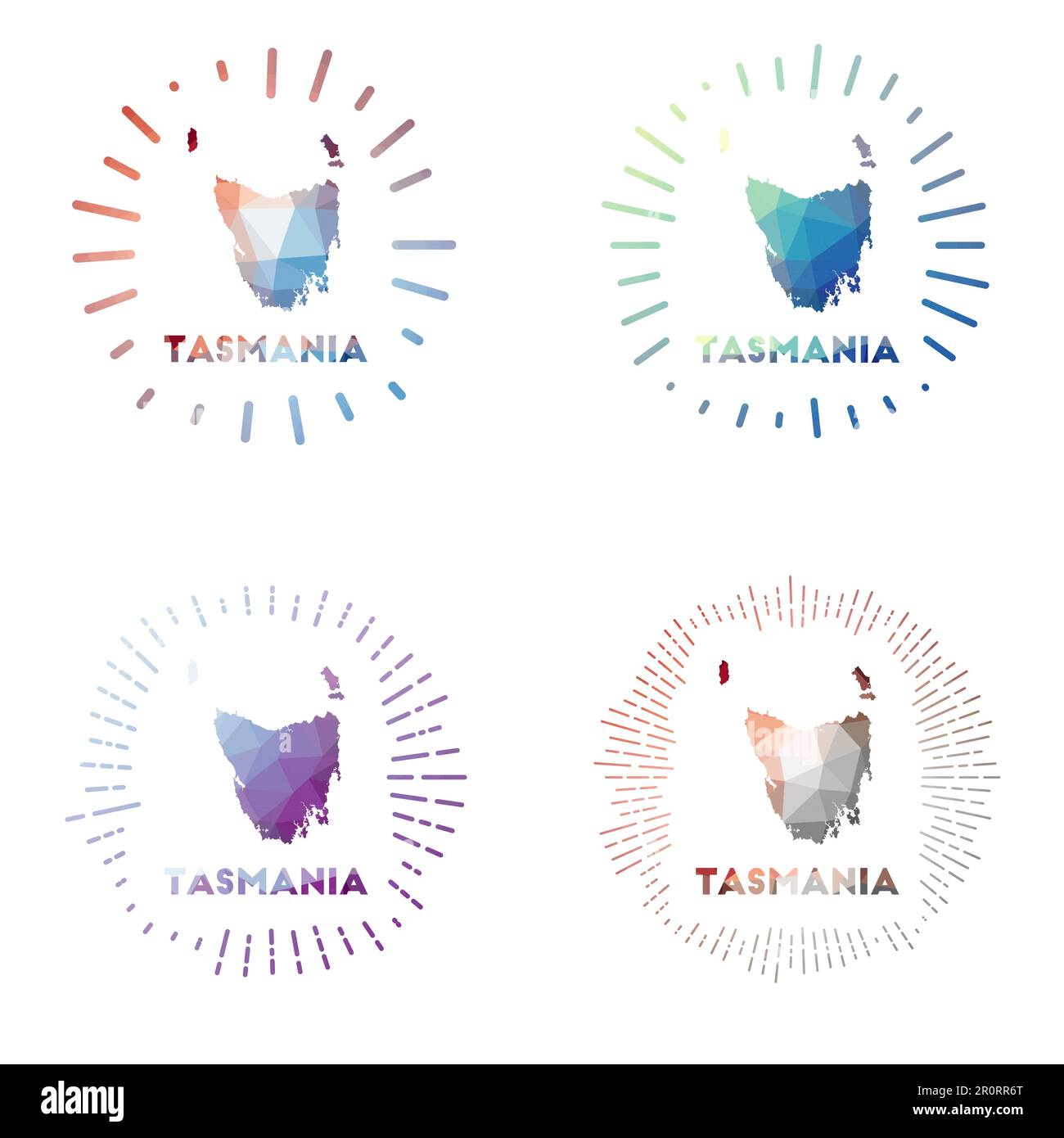 Tasmania low poly sunburst set. Logo of island in geometric polygonal ...