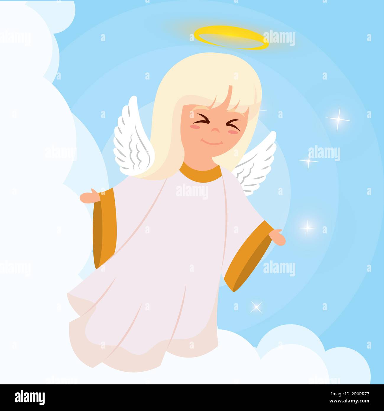 Isolated cute angel cartoon character on clouds Vector Stock Vector ...