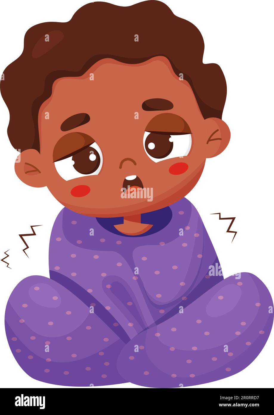 Suffering sick black ethnic boy wrapped in blanket. Vector illustration ...