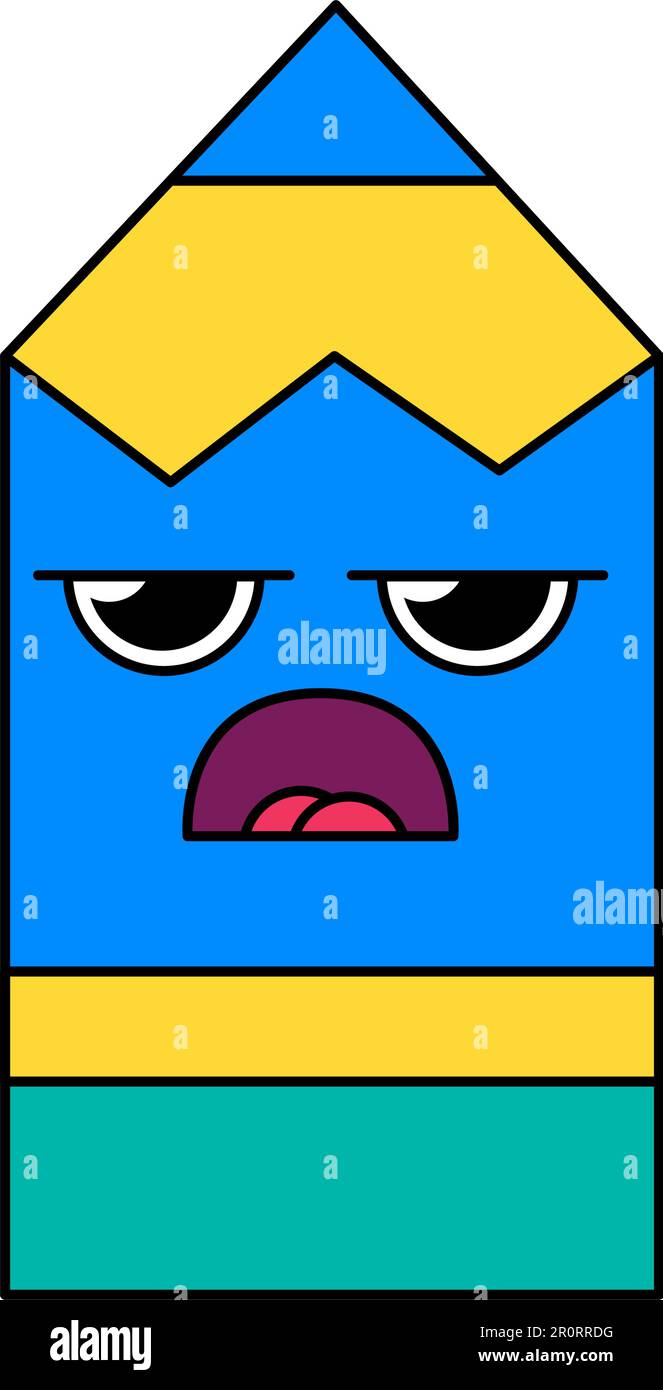 Grumpy pencil emoticon cartoon illustration. Confused, tired emoji ...