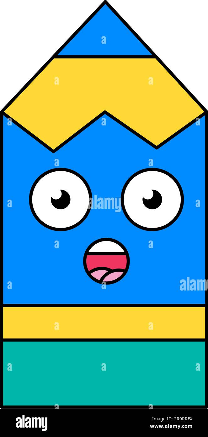 Surprised pencil emoji outline illustration. Stunned, wow emoticon ...