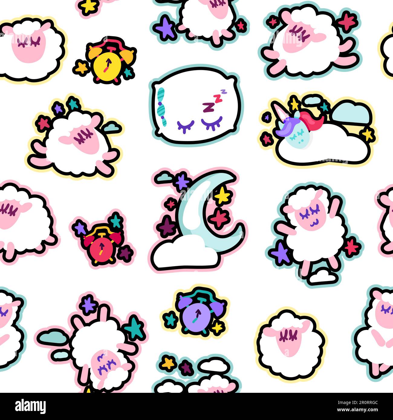 Bedtime, good night sleep vector seamless pattern. Cute dreaming ...