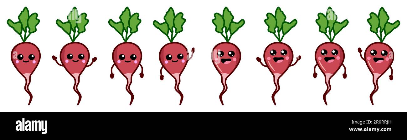 Cute kawaii style purple red radish root vegetable, smiling. Version ...