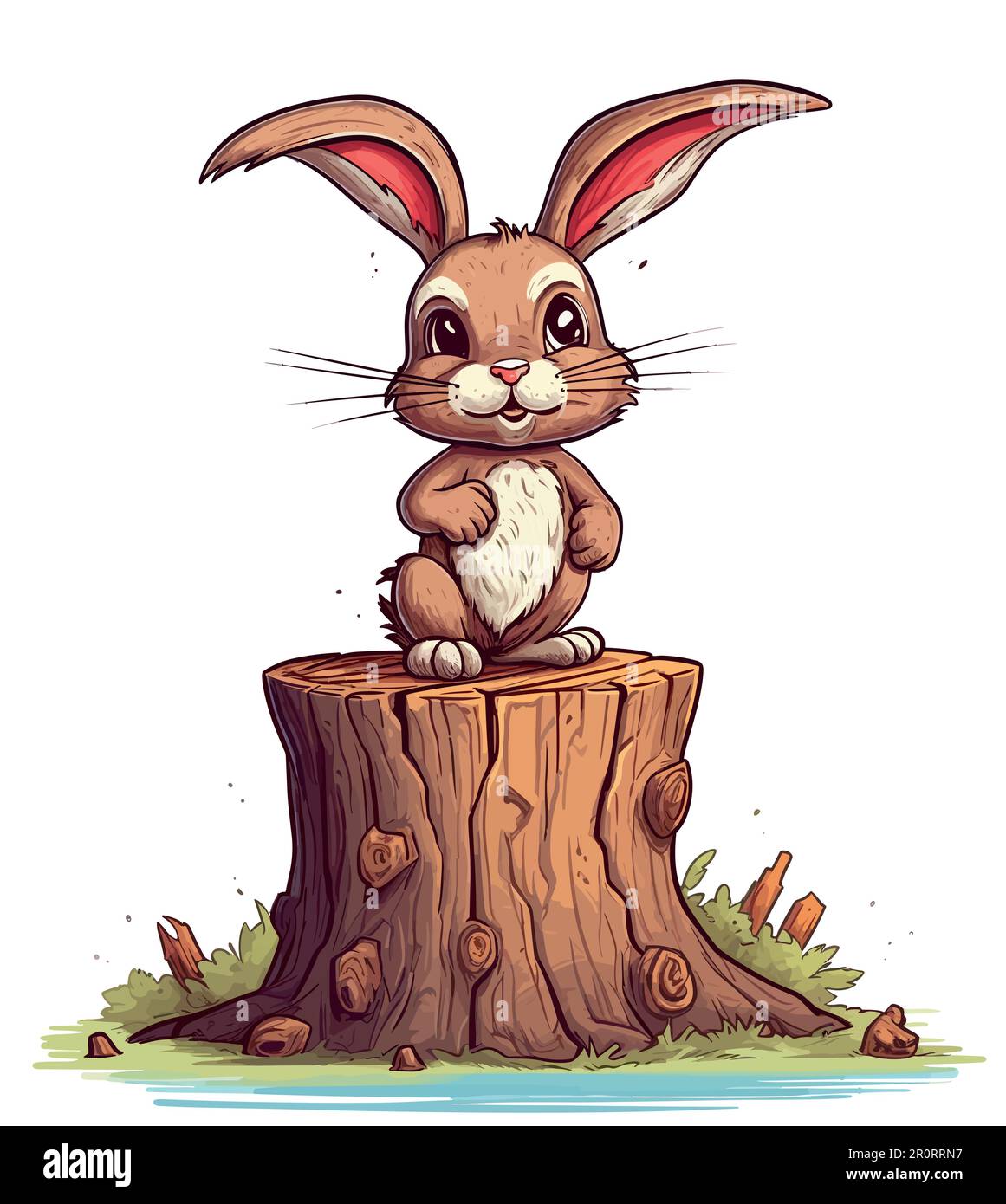 Illustration of a bunny sitting on the stump in the bushes and wild ...