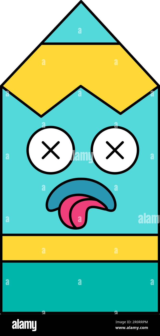 Sick pencil sticker cartoon illustration. Social media outline emoticon ...