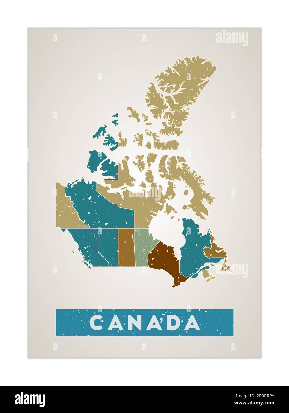 Canada map. Country poster with regions. Old grunge texture. Shape of ...