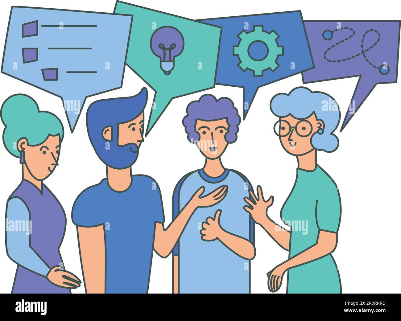 Team brainstorm, idea generation. Cartoon characters conversation ...