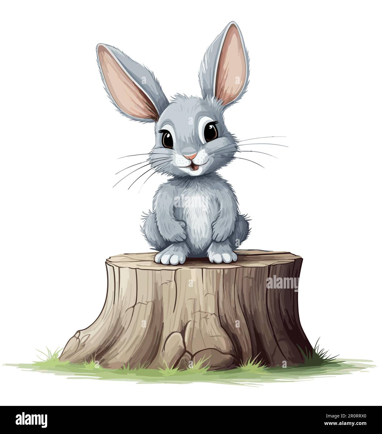 Illustration of a bunny sitting on the stump in the bushes and wild ...