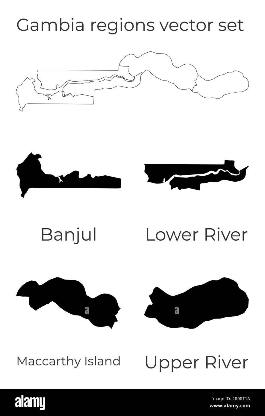 Gambia map with shapes of regions. Blank vector map of the Country with ...