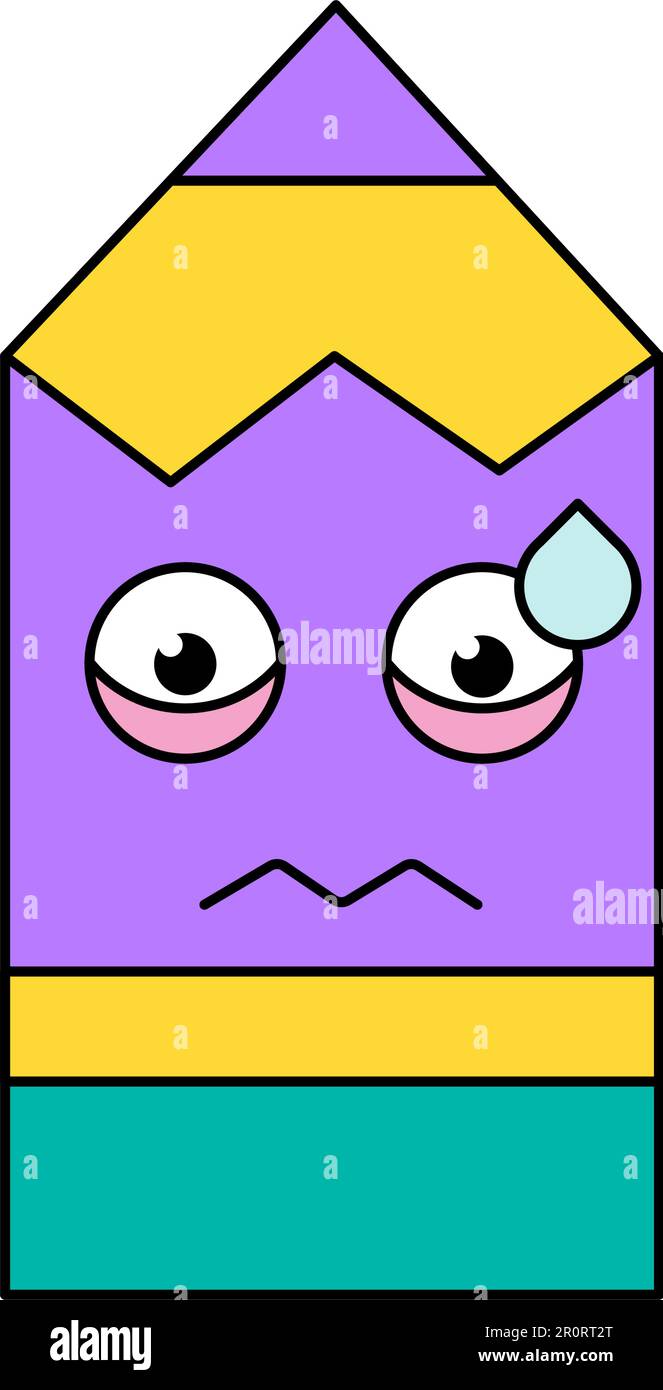 Nervous pencil sticker outline illustration. Confused, worried emoji ...