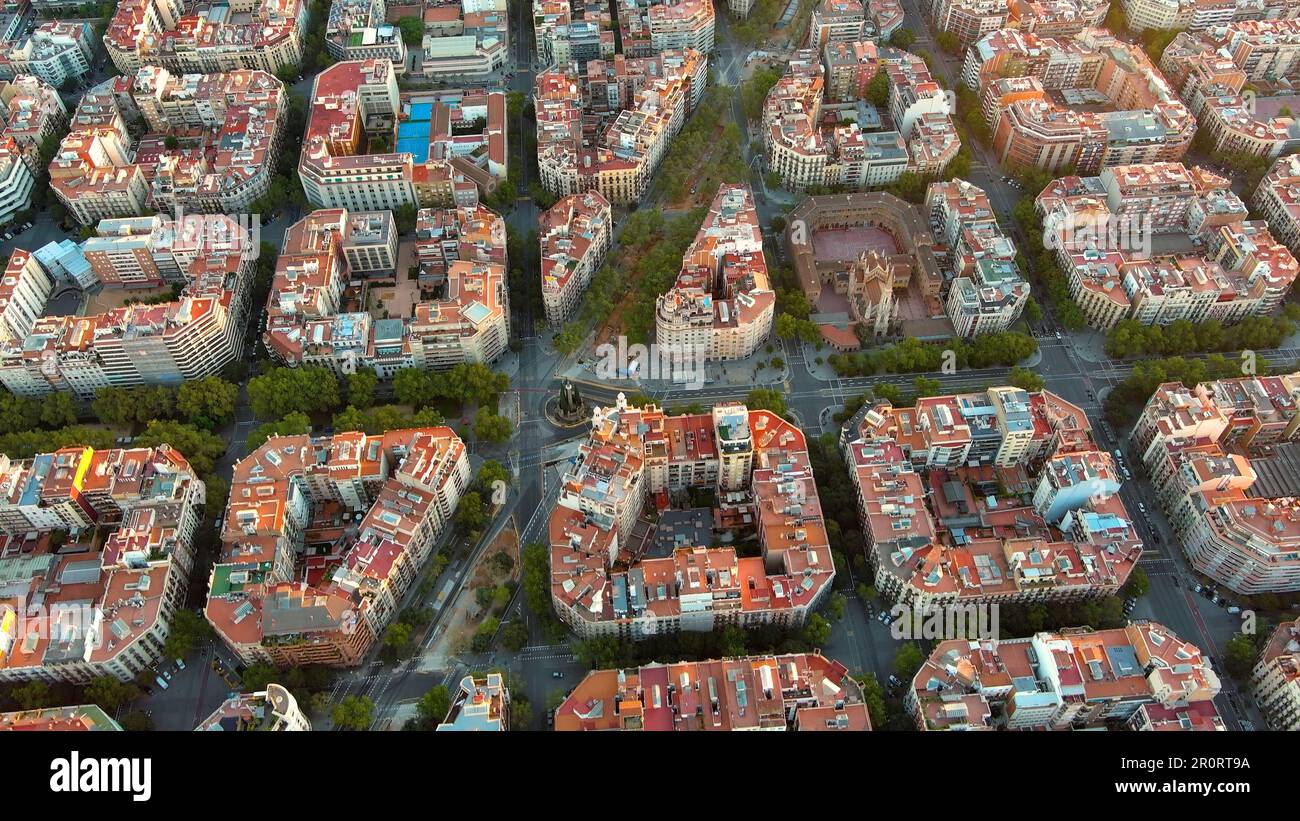Aerial view of typical buildings of Barcelona cityscape. Eixample ...