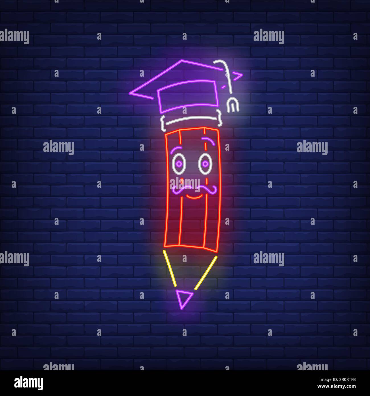 Pencil cartoon character wearing graduation cap neon sign Stock Vector ...