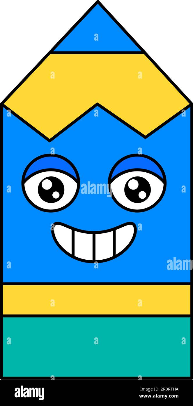Pencil cheerful face vector emoticon icon. Naive school equipment ...