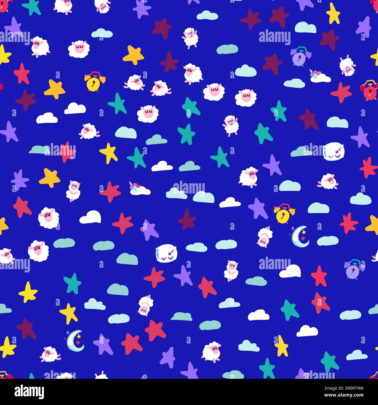Bedtime, good night sleep vector seamless pattern. Cute dreaming ...