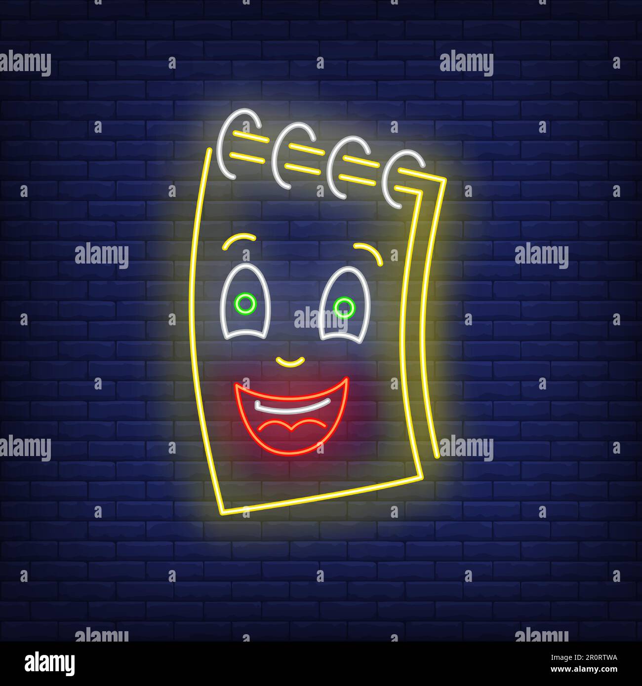 Happy notebook cartoon character neon sign Stock Vector Image & Art - Alamy