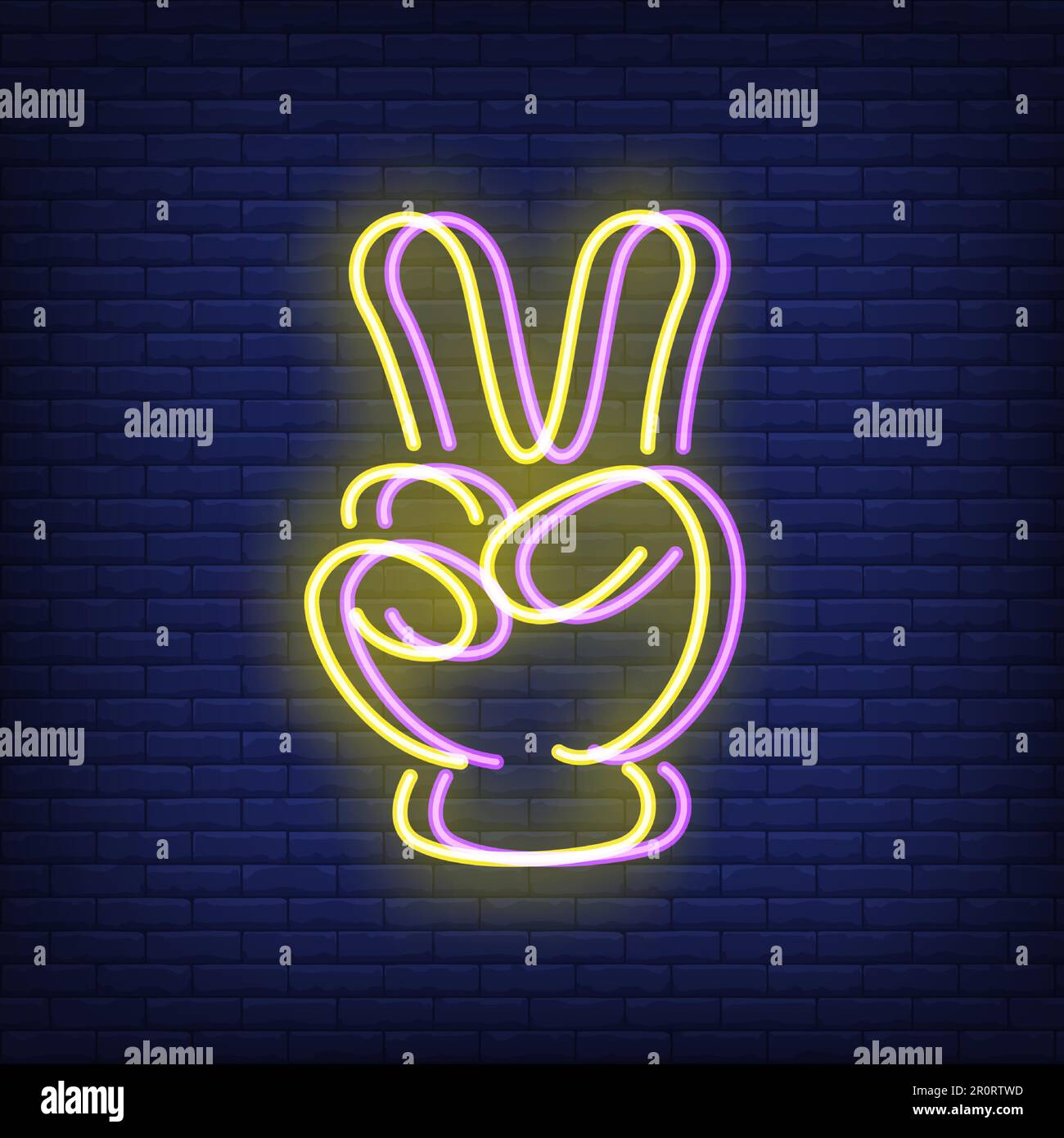 Victory sign gesture neon sign with chromatic aberration effect Stock ...