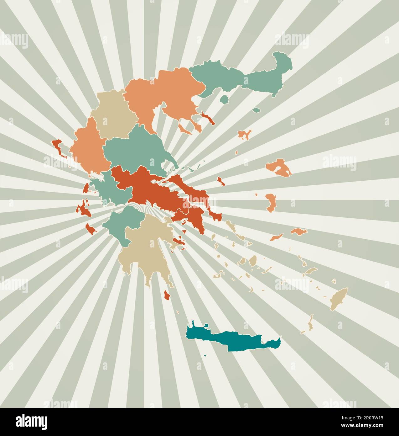 Greece map. Poster with map of the country in retro color palette ...