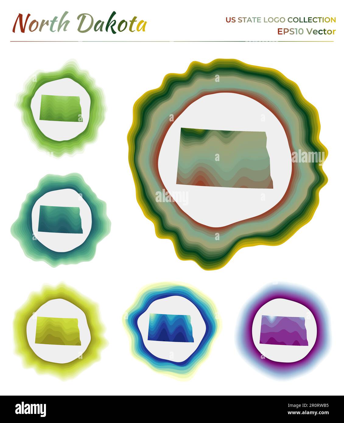 North Dakota logo collection. Colorful badge of the US state. Layers ...