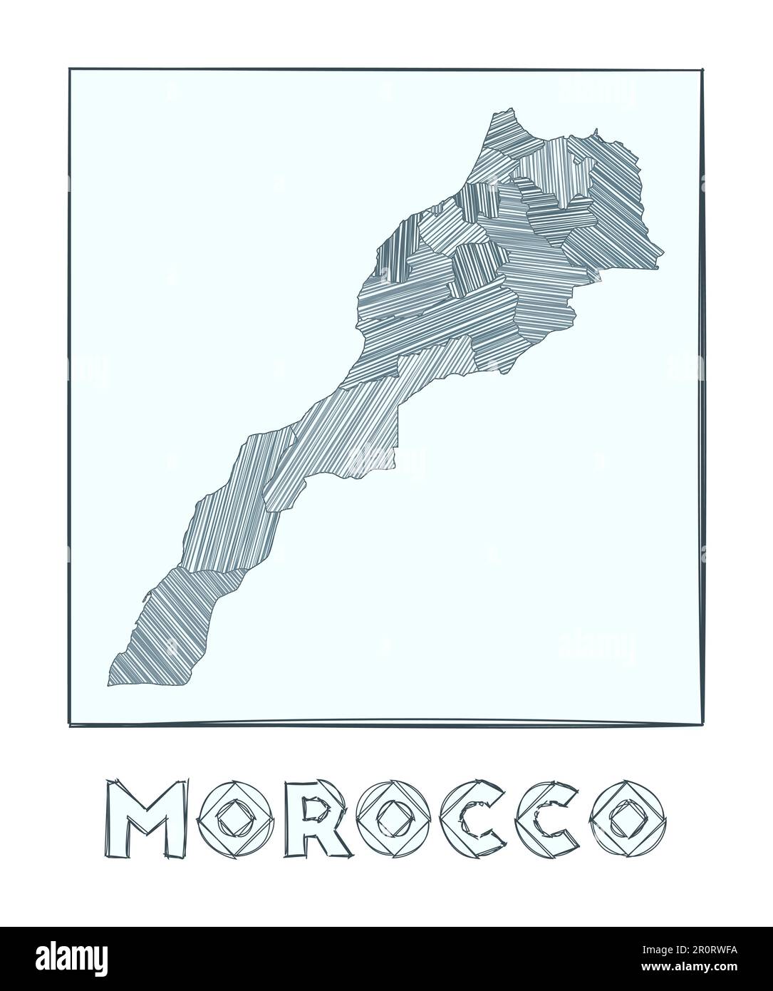 Sketch map of Morocco. Grayscale hand-drawn map of the country. Filled ...
