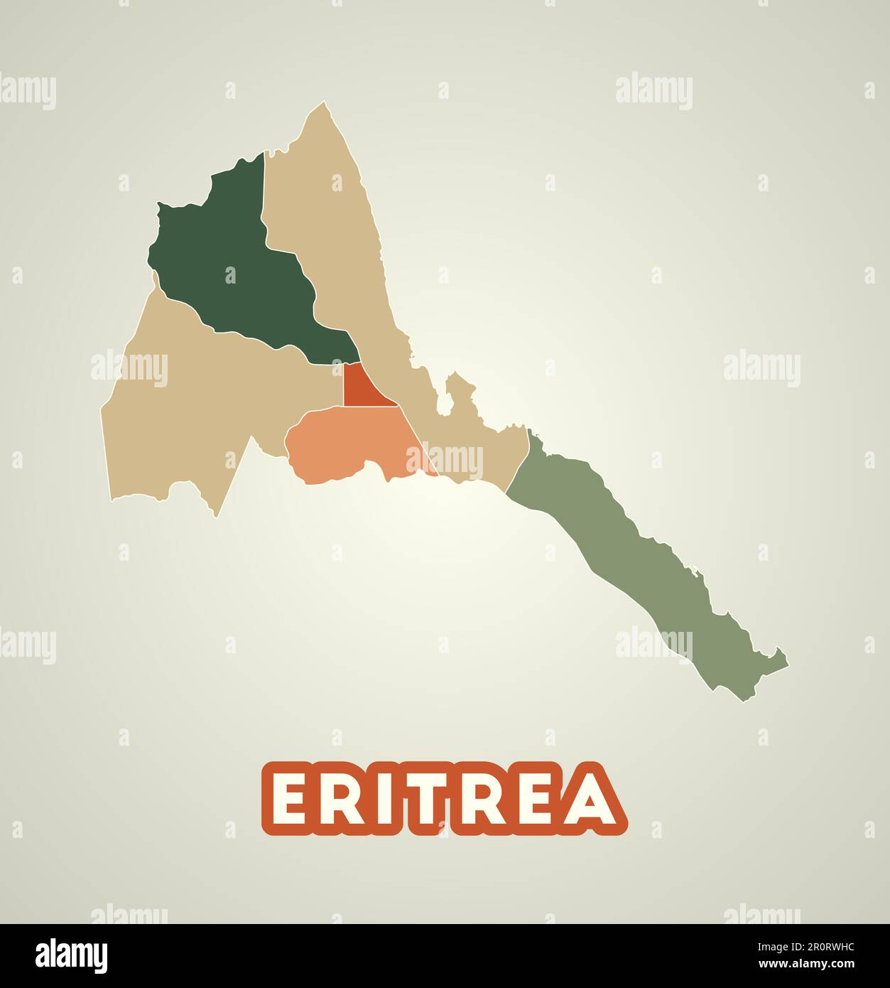 Eritrea poster in retro style. Map of the country with regions in autumn color palette. Shape of ...